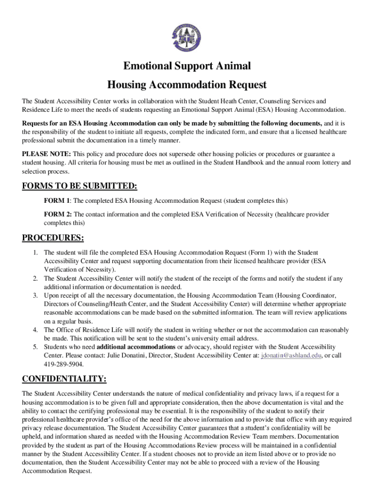 Fillable Online Request for an Emotional Support Animal on Campus Fax ...
