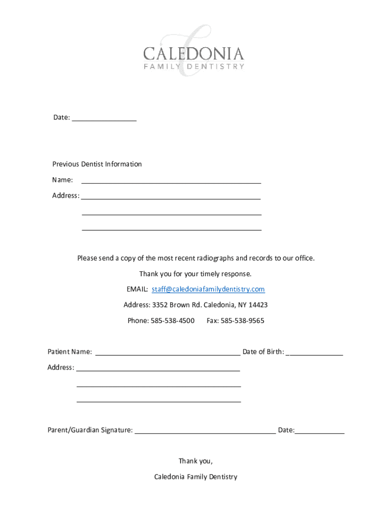 Fillable Online Request for dental records and X-rays. Fax Email Print - pdfFiller