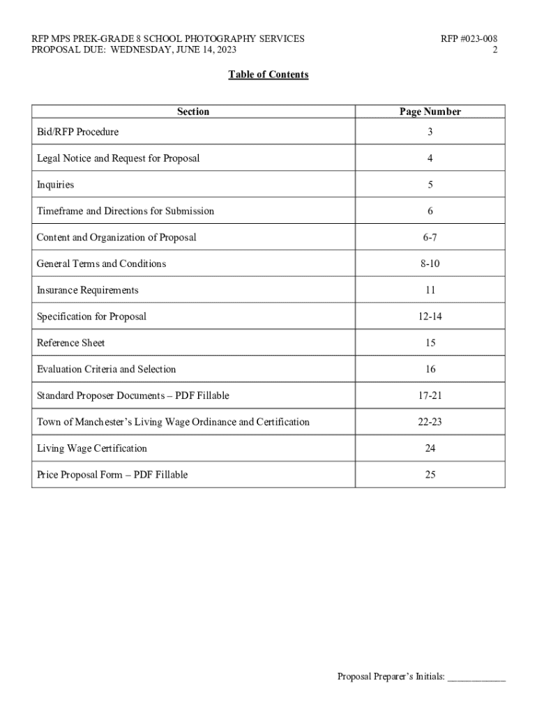 Fillable Online RFP - Prek - Grade 8 School Photography Services Fax ...