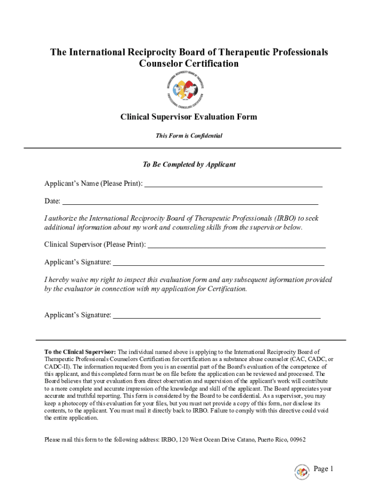 Fillable Online Clinical Supervisor Evaluation Form - CADC I.docx Fax Email Print - pdfFiller