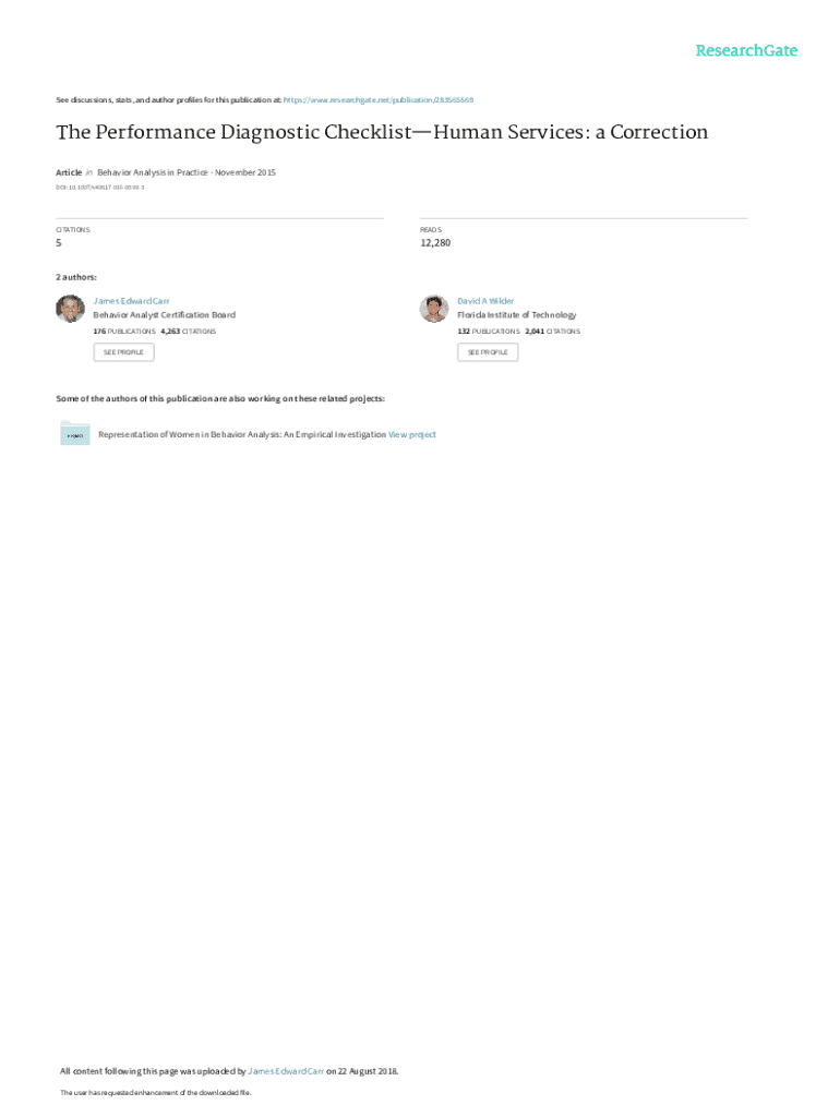 Fillable Online The Performance Diagnostic Checklist Human Services Fax