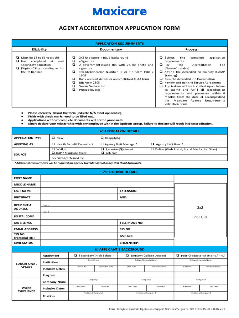 Fillable Online FO-OSS-0.041 Agent Accreditation Application Formrev.00 ...