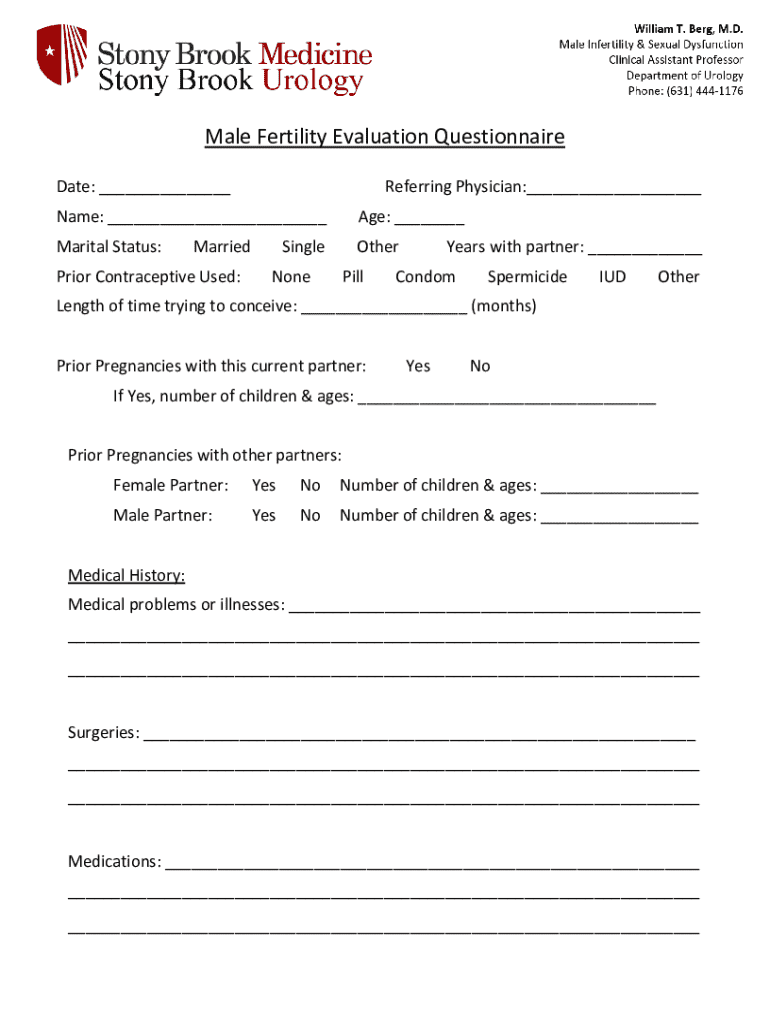 Fillable Online Male Fertility Evaluation Questionnaire Fax Email Print - pdfFiller