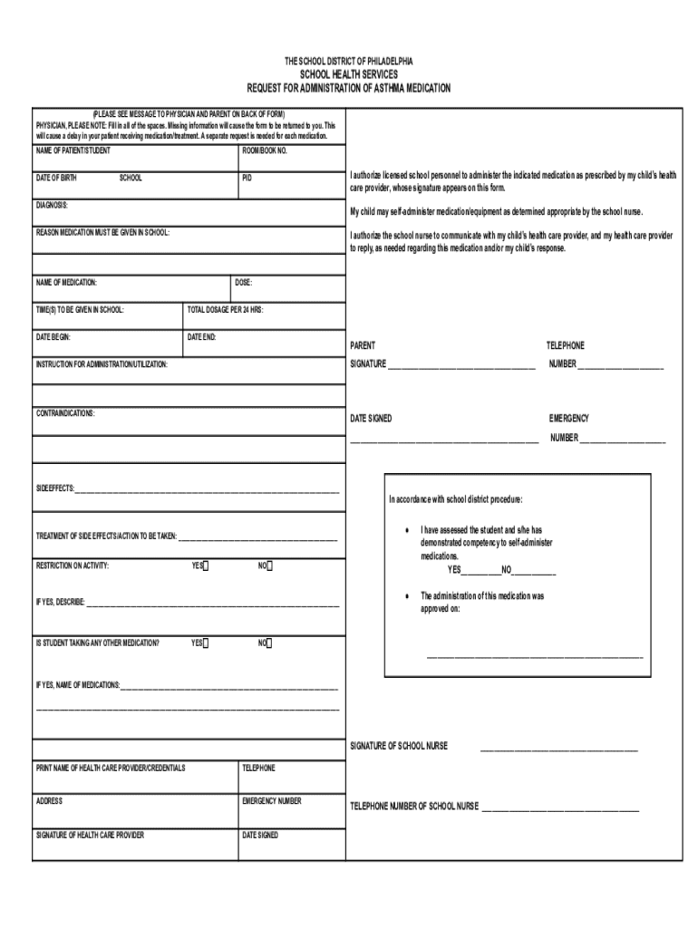 Fillable Online MED-1 Asthma Form.docx - Olney Elementary School Fax Email Print - pdfFiller
