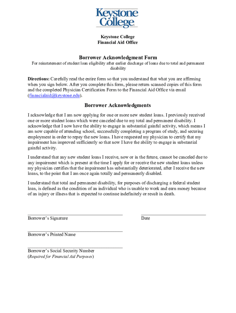 Fillable Online Borrower Acknowledgement Form Fax Email Print - pdfFiller