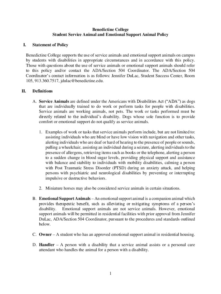 Fillable Online Service & Emotional Support Animal Policies and Procedures Fax Email Print ...