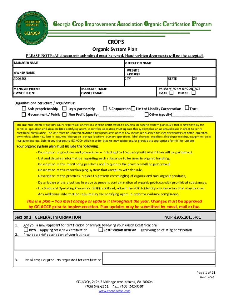 Fillable Online CROPS - Organic System Plan Fax Email Print - pdfFiller