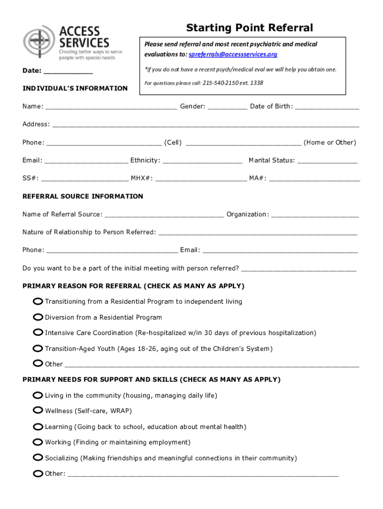 Fillable Online Starting Point Referral Form Fax Email Print - pdfFiller