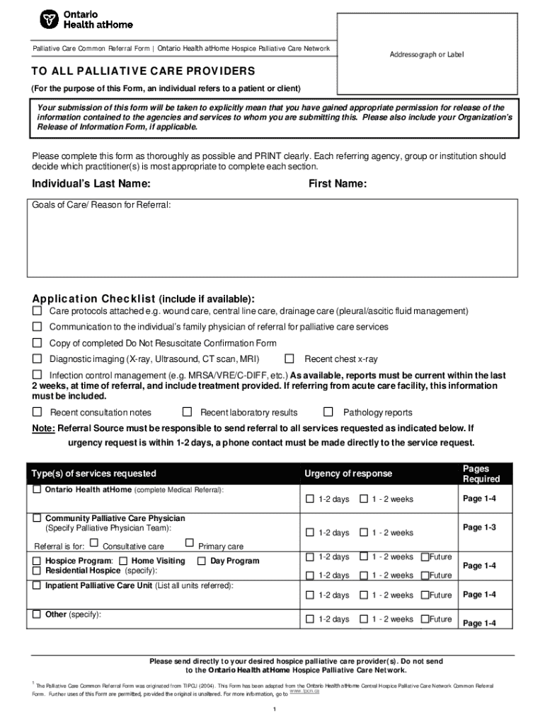 Fillable Online Palliative Common Referral Form - Ontario Health atHome ...