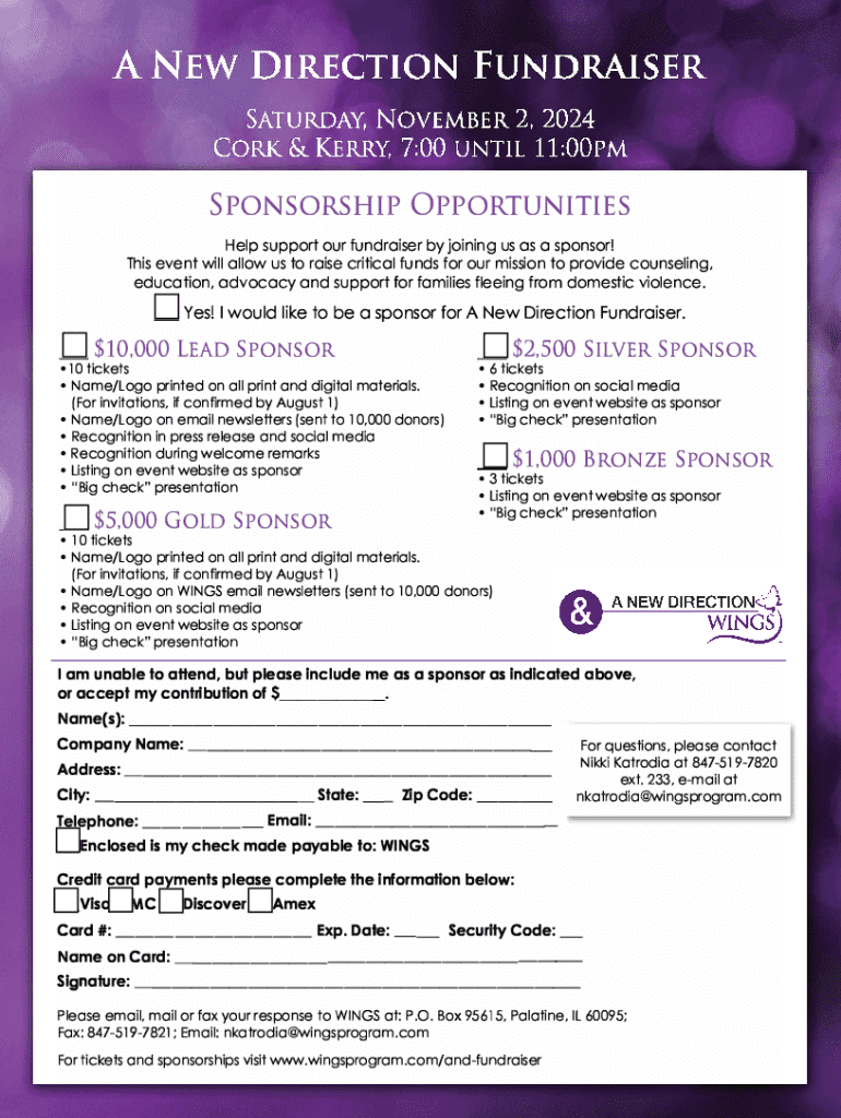 Fillable Online WINGS AND Fundraiser Sponsorship Form.psd Fax Email ...