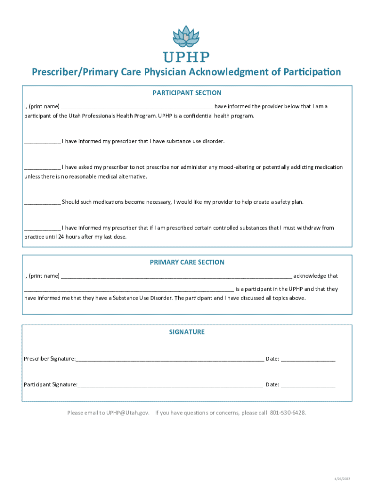 Fillable Online Prescriber/Primary Care Physician Acknowledgment of ... Fax Email Print - pdfFiller