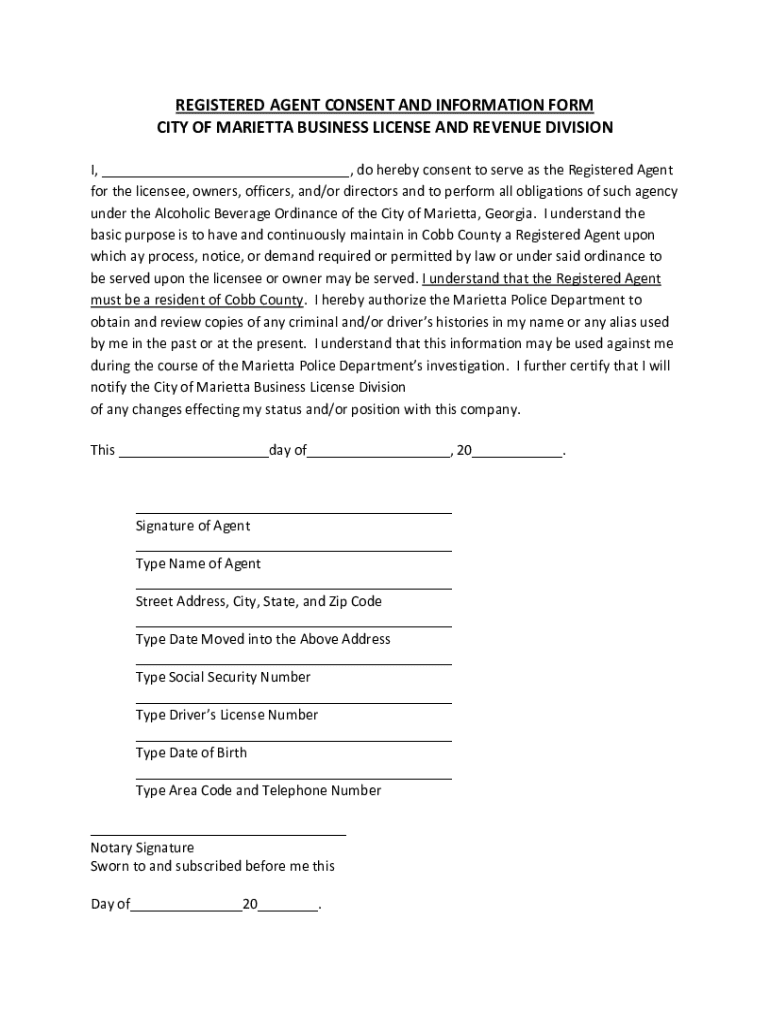 Fillable Online REGISTERED AGENT CONSENT AND INFORMATION FORM CITY ...