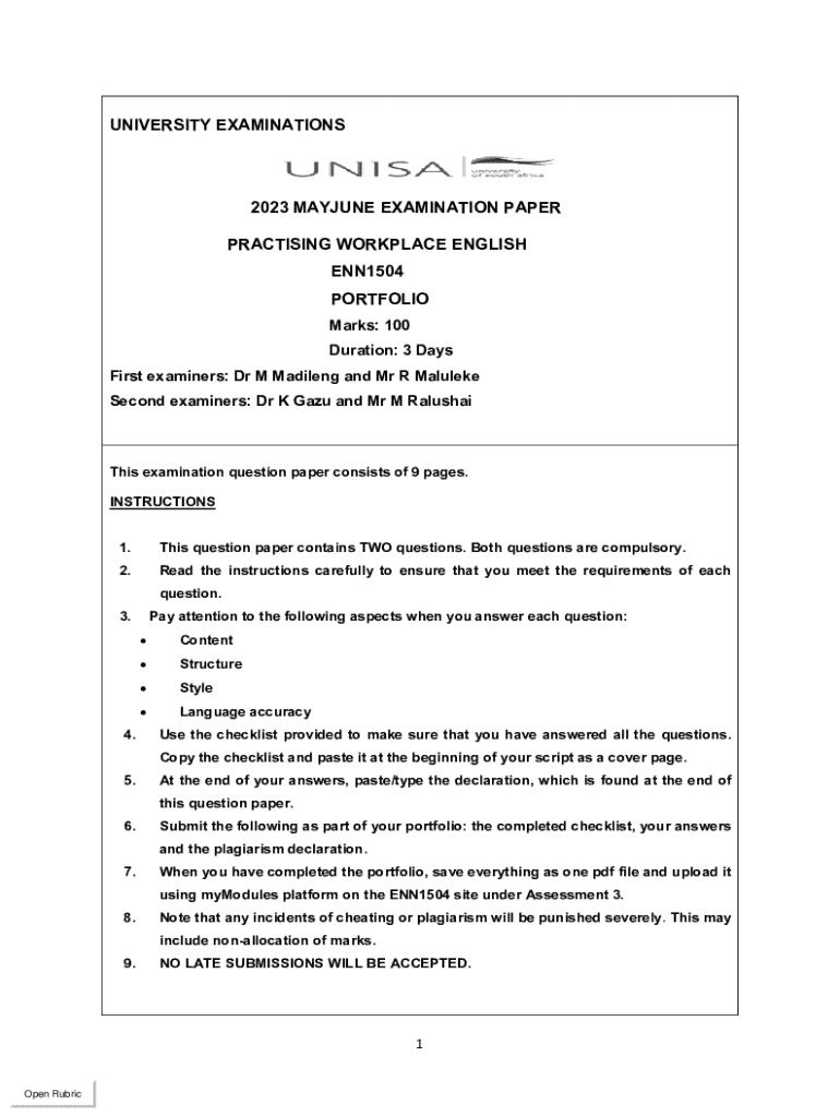 Fillable Online ENN1504 May June 2023 Main Exam Question Paper Fax ...