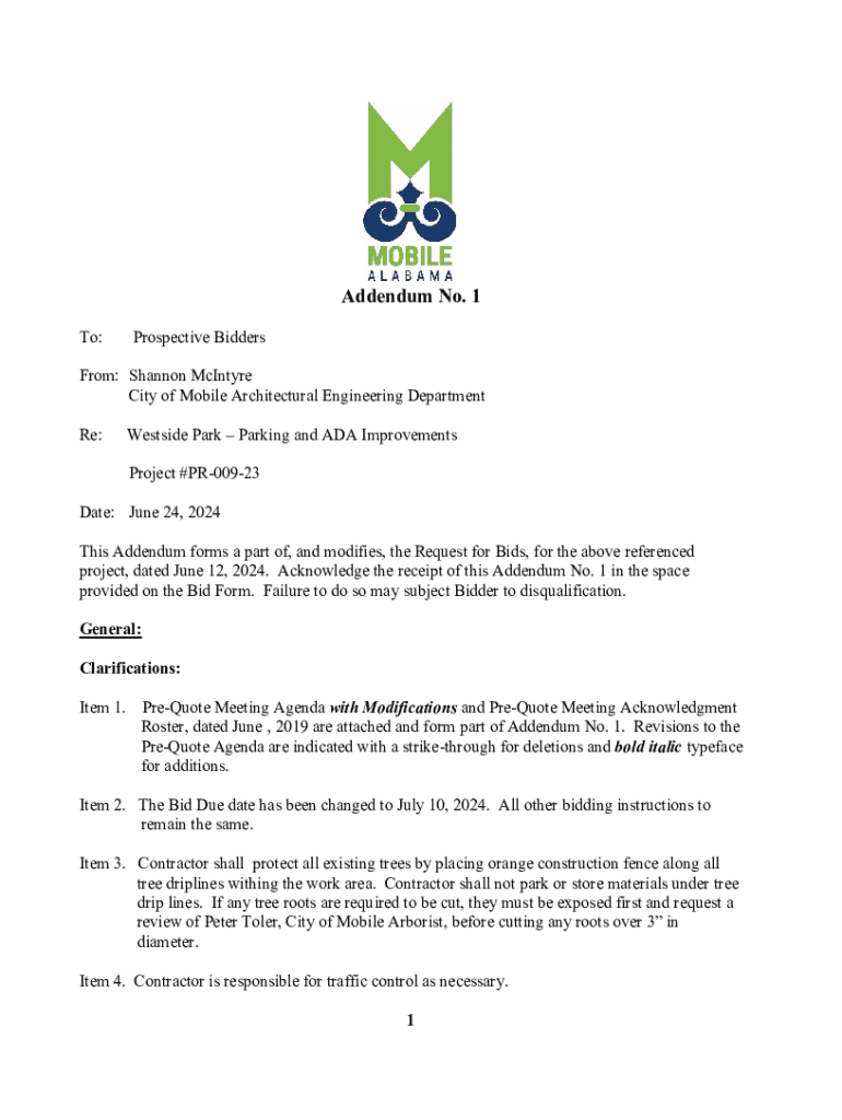 Fillable Online Addendum No. 1 To: Pre-Bid Conference Attendees From ...