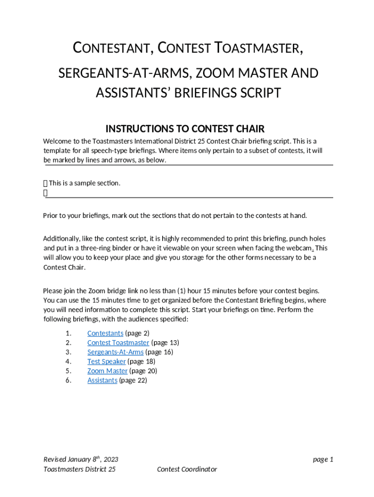 International-Speech-Contest-Chair-Script-. ... Doc Template | pdfFiller