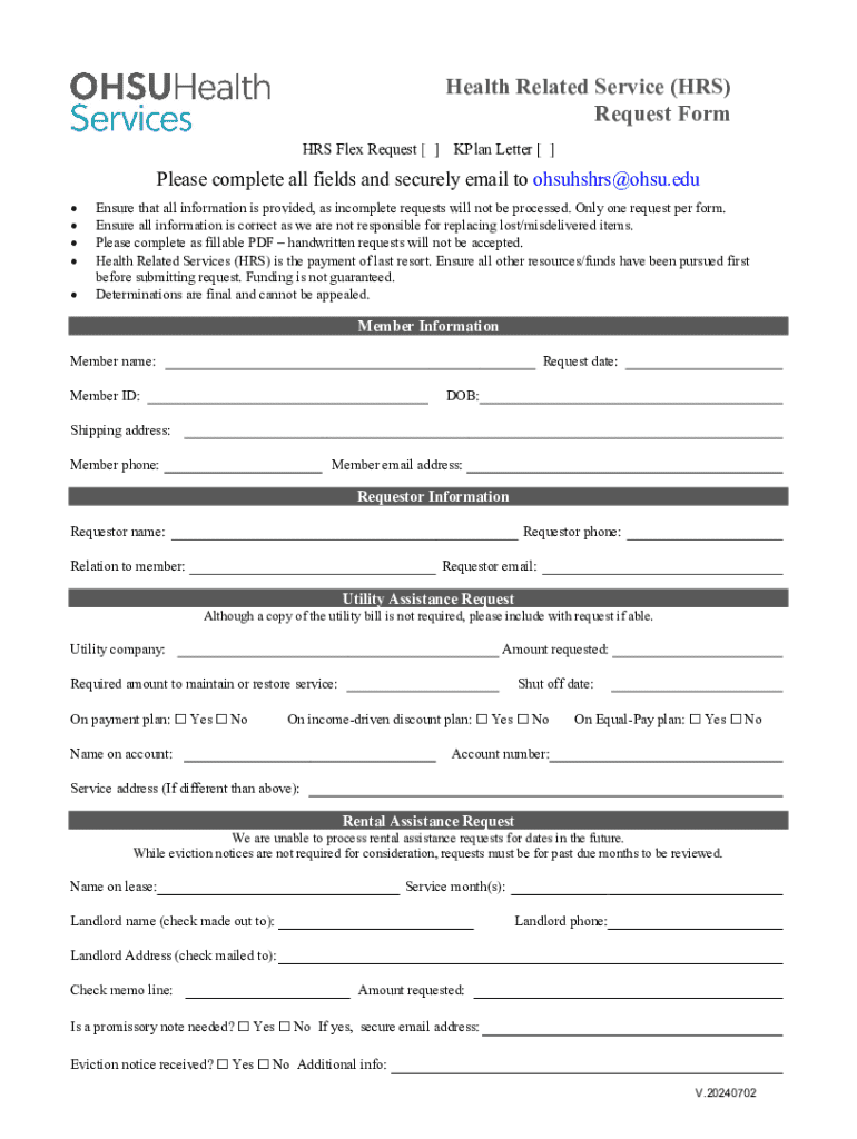 Fillable Online OHSU-Health-Services Health-Related-Services-Request ...