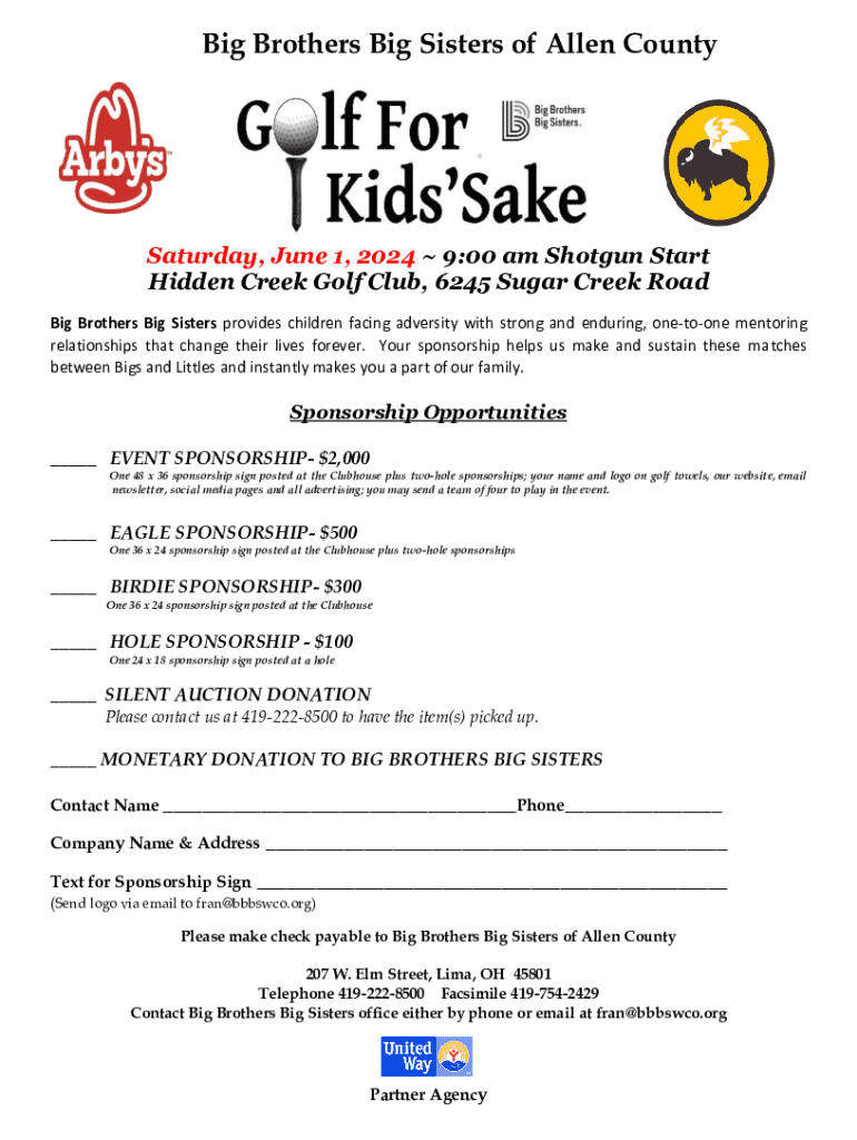 Fillable Online Big Brothers Big Sisters Golf Scramble Success Fax ...