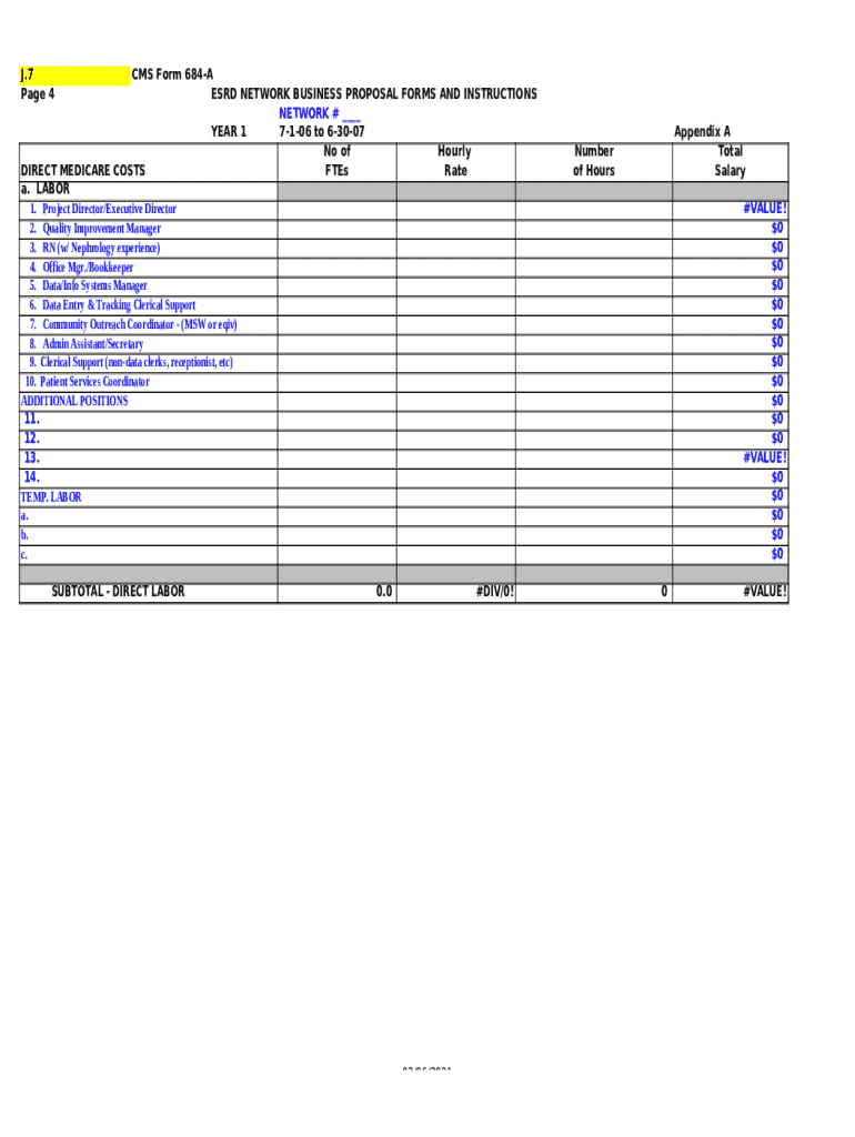 Fillable Online Form CMS 684 A CMS 684 A ESRD Network Business Proposal ...