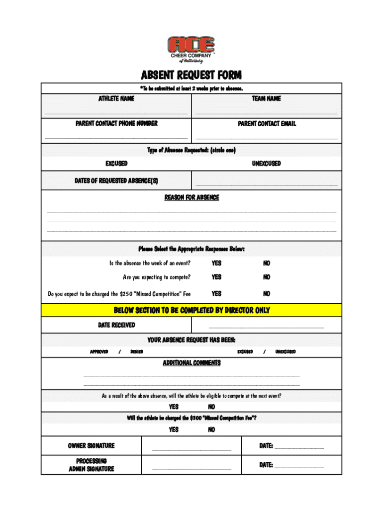 Fillable Online JAM Athletics Absence Request Form Fax Email Print - pdfFiller