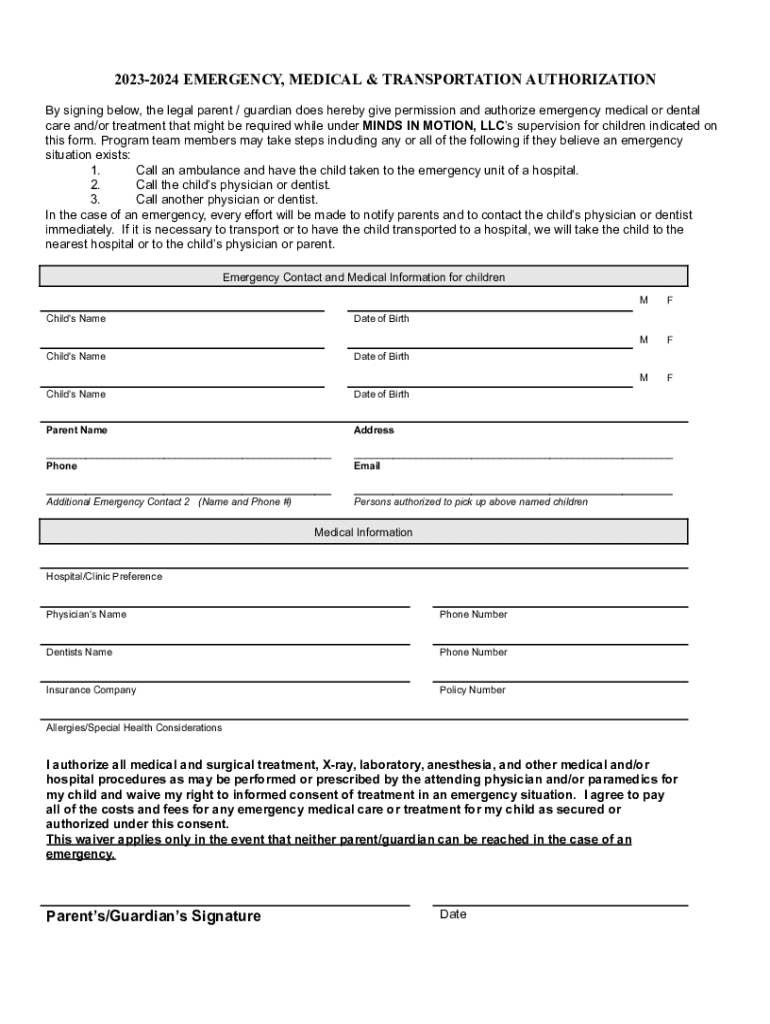 Fillable Online Emergency Medical Treatment and Transportation Form Fax Email Print - pdfFiller