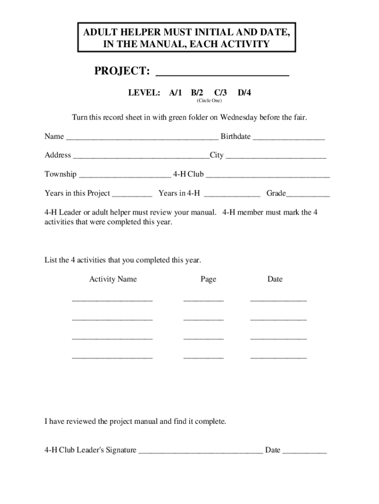 Fillable Online SMALL ENGINES RECORD SHEET - LEVEL 1 Fax Email Print ...