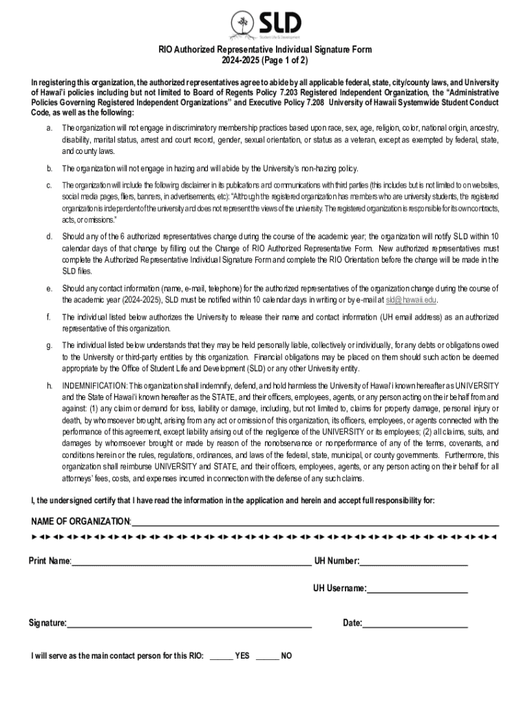 Fillable Online RIO Authorized Representative Individual Signature Form ...