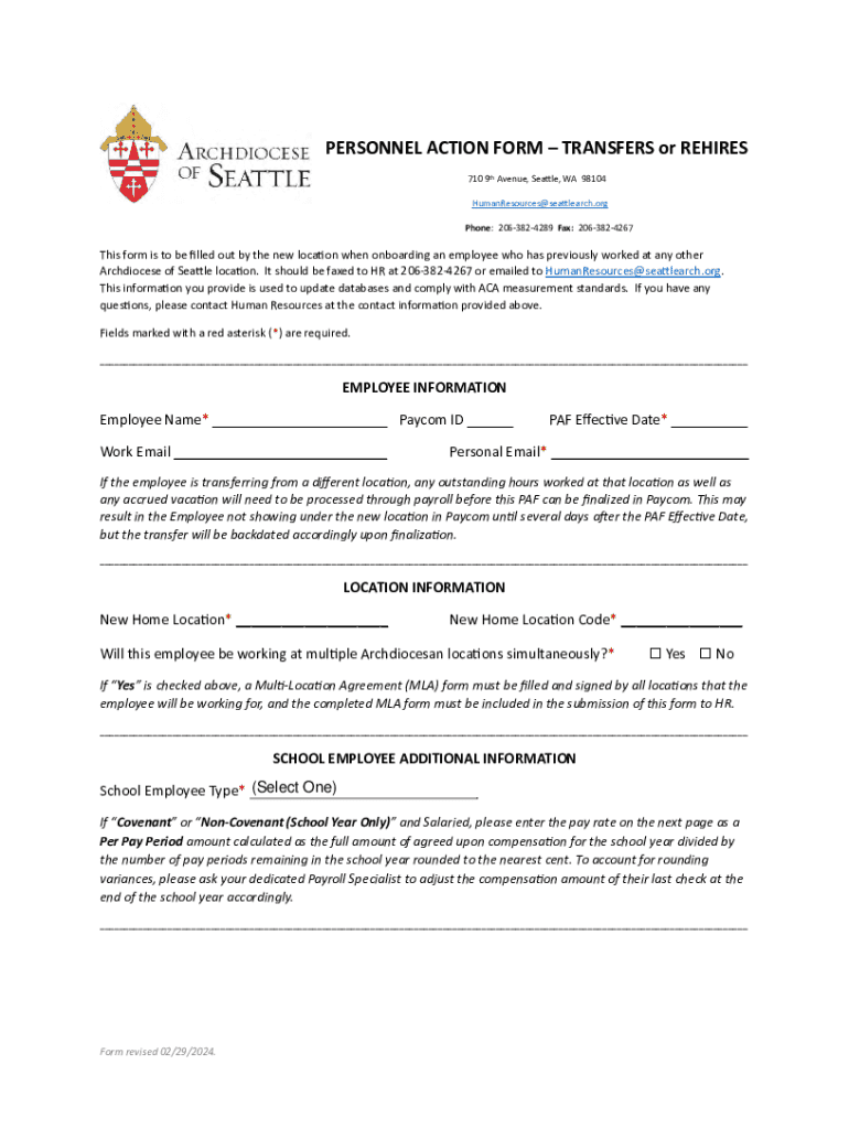 Fillable Online PERSONNEL ACTION FORM - for TRANSFERS ONLY Fax Email Print - pdfFiller