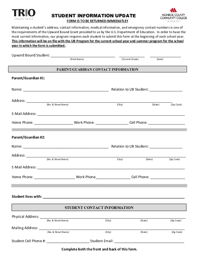 Fillable Online Student Information /Medical/Emergency Update Form Fax Email Print - pdfFiller