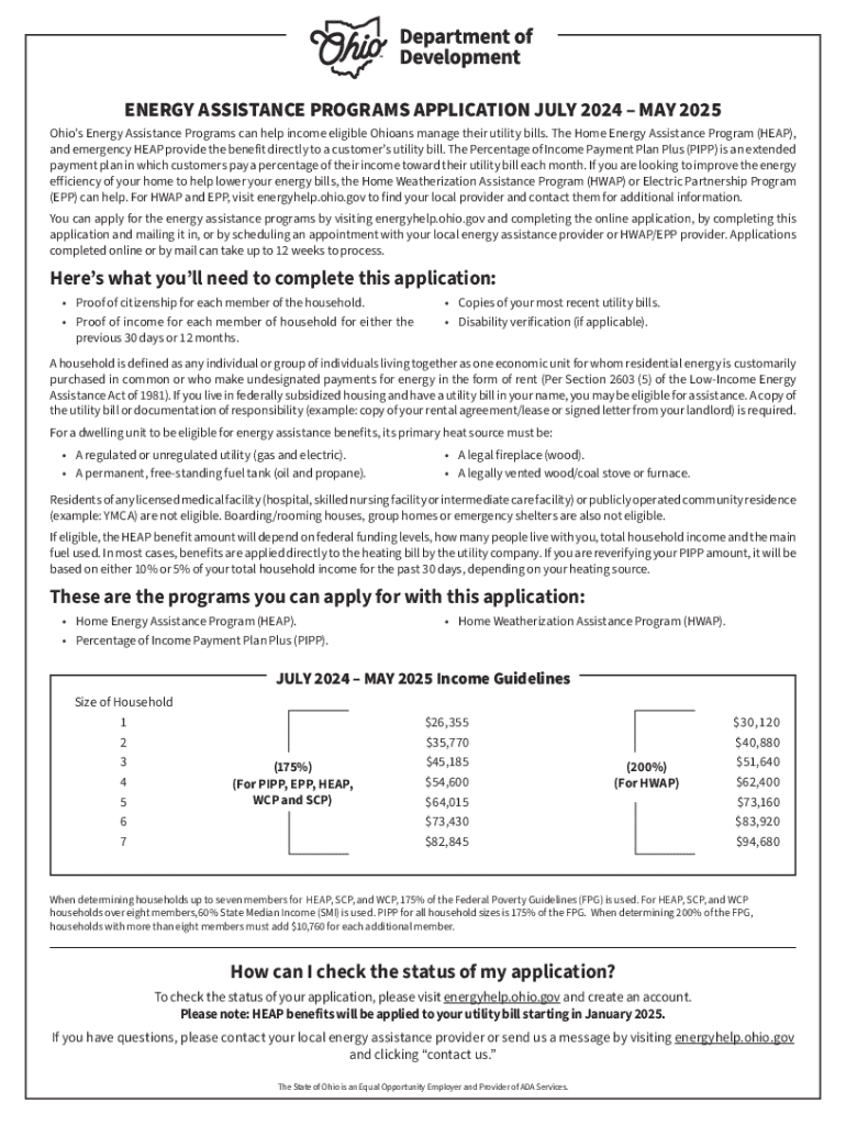 Fillable Online ENERGY ASSISTANCE PROGRAMS APPLICATION JULY 2024 MAY ...