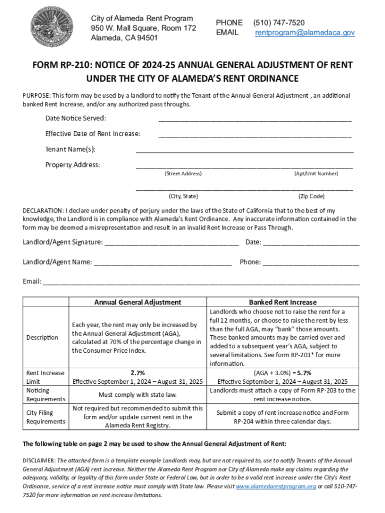 Fillable Online FORM RP210: NOTICE OF 202425 ANNUAL GENERAL ADJUSTMENT ...
