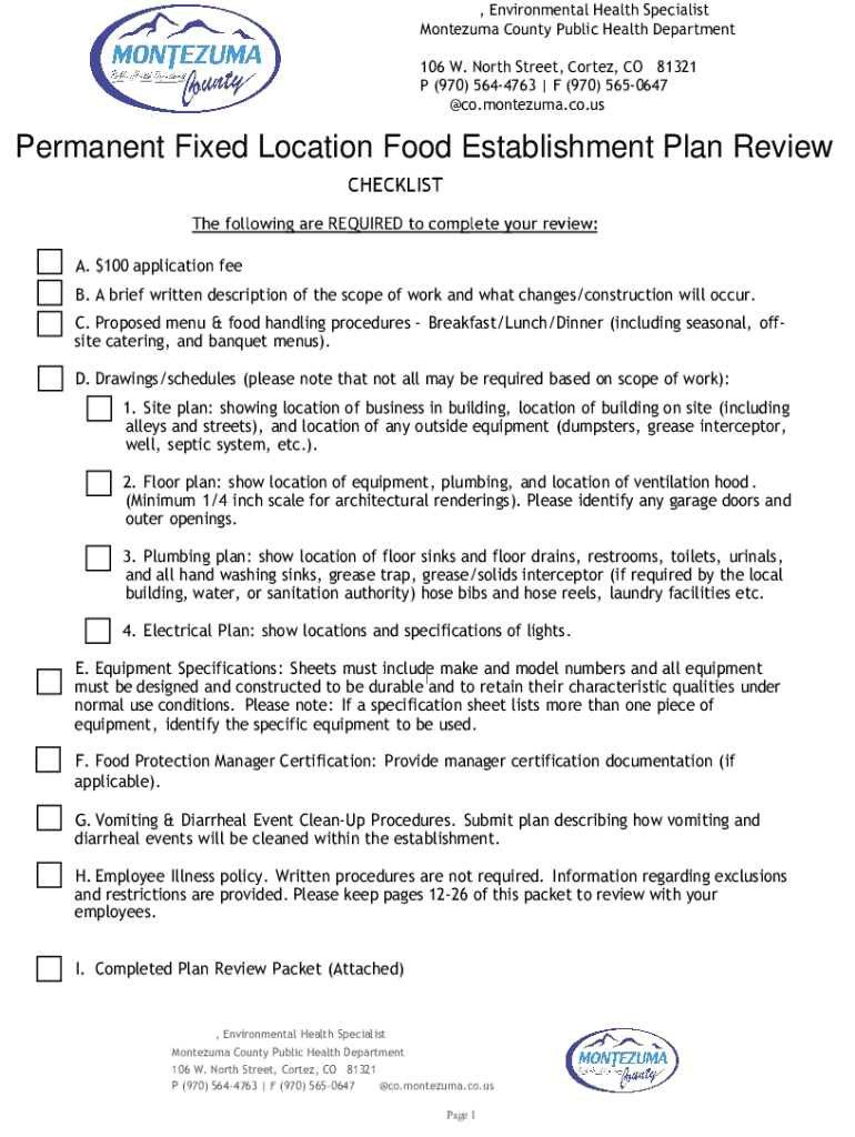Fillable Online Permanent Fixed Location Food Establishment Plan Review ...