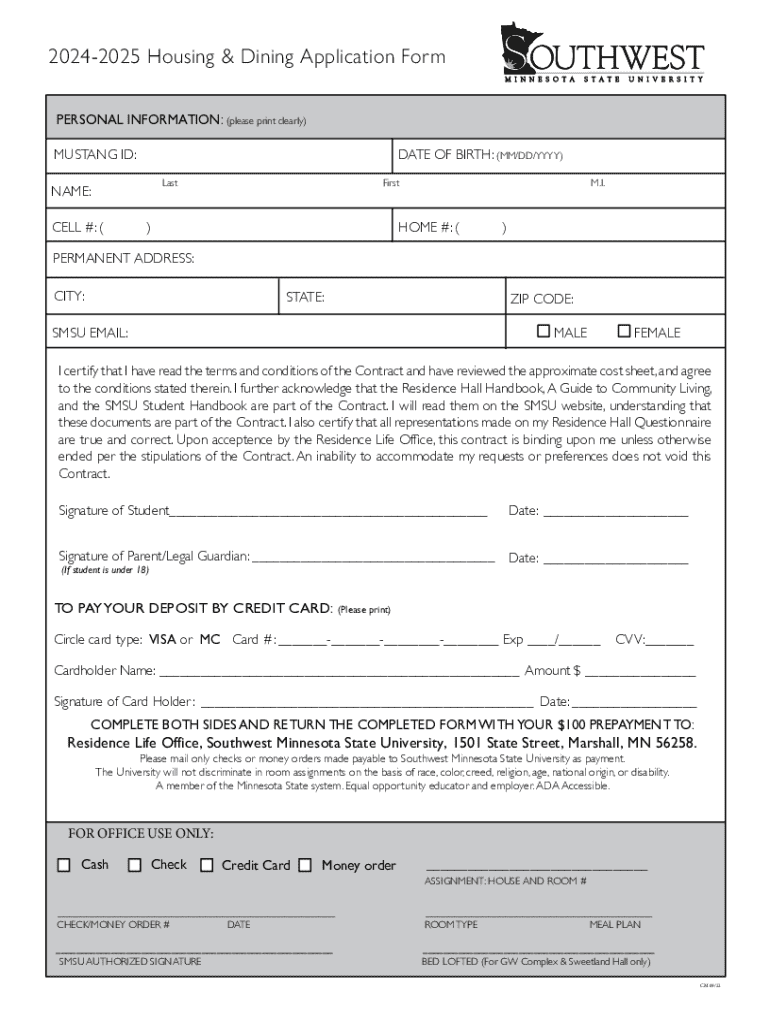 Fillable Online 2024-2025 Housing & Dining Application Form Fax Email Print - pdfFiller