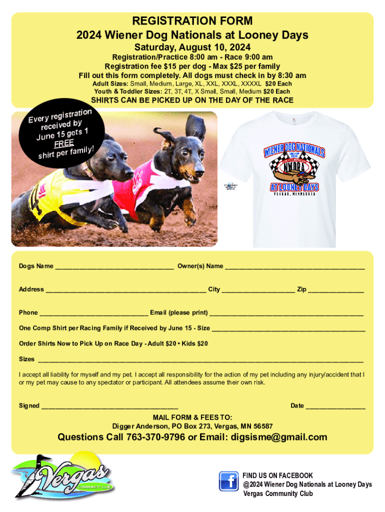 Fillable Online REGISTRATION FORM 2024 Wiener Dog Nationals at Looney ...