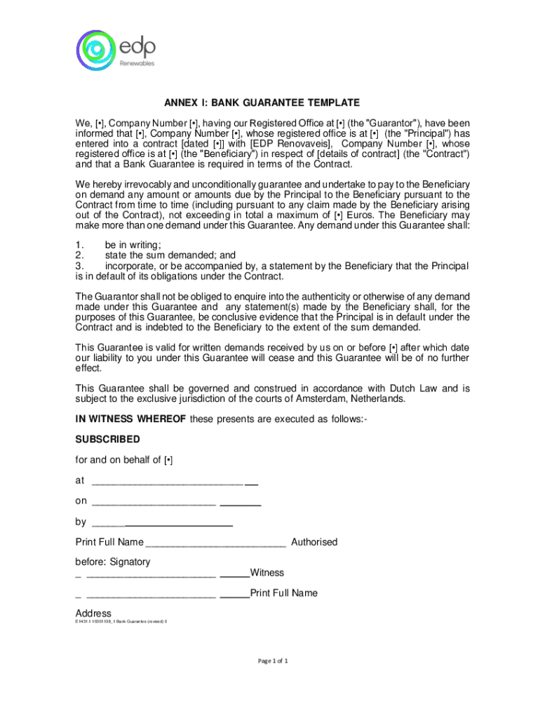 Fillable Online BANK GUARANTEE TEMPLATE We, , Company Number ... Fax ...