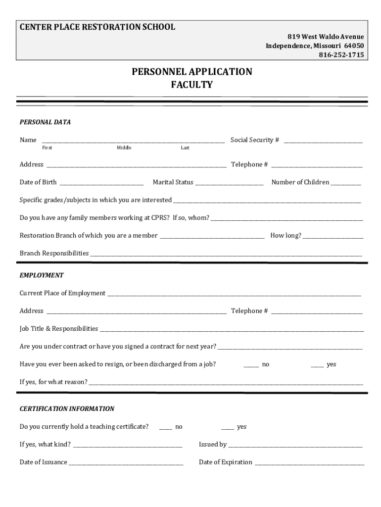 Fillable Online CPRS Center Place Restoration SchoolIndependence MO Fax ...