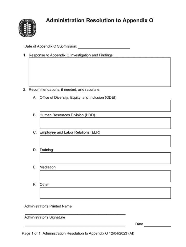 Fillable Online Administration Resolution to Appendix O Form. New Hire ...