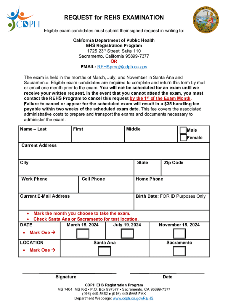 Fillable Online REHS Exam Request Form Fax Email Print - pdfFiller