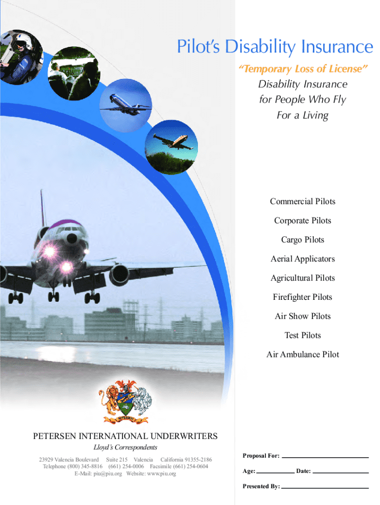 Fillable Online Personal Disability Insurance Plan - Pilots Loss of ...