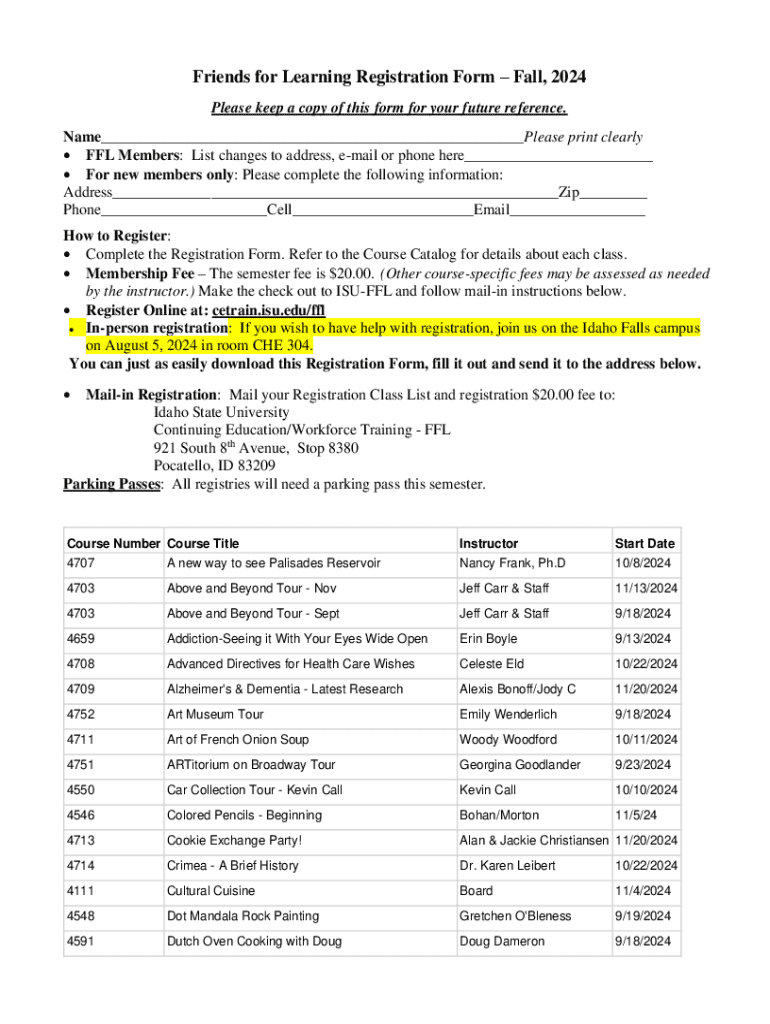 Fillable Online Friends for Learning Registration Form Fall, 2024 Fax Email Print - pdfFiller