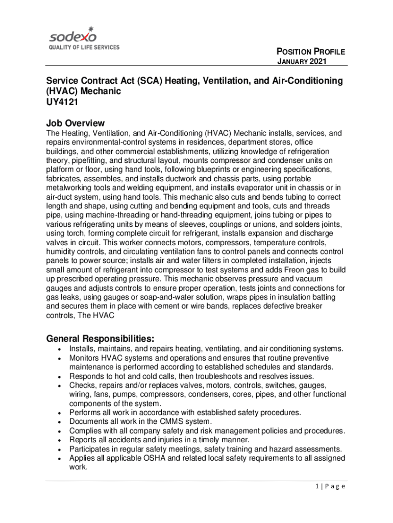 Fillable Online Service Contract Act (SCA) Heating, Ventilation, and ...