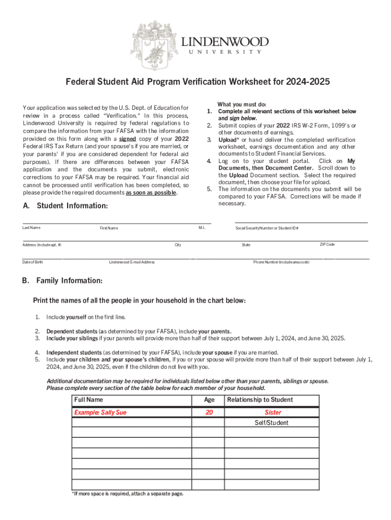 Fillable Online 2024-2025 Federal Student Aid Program Verification ...