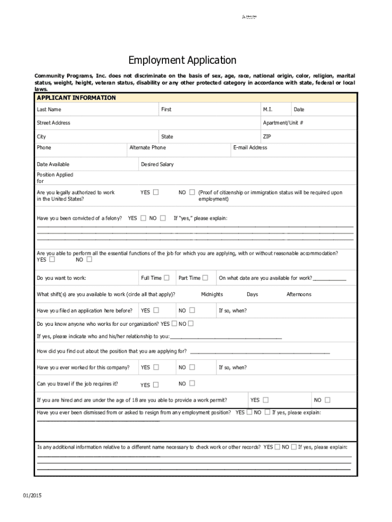 Fillable Online Employment Application - Meridian Health Services Fax ...