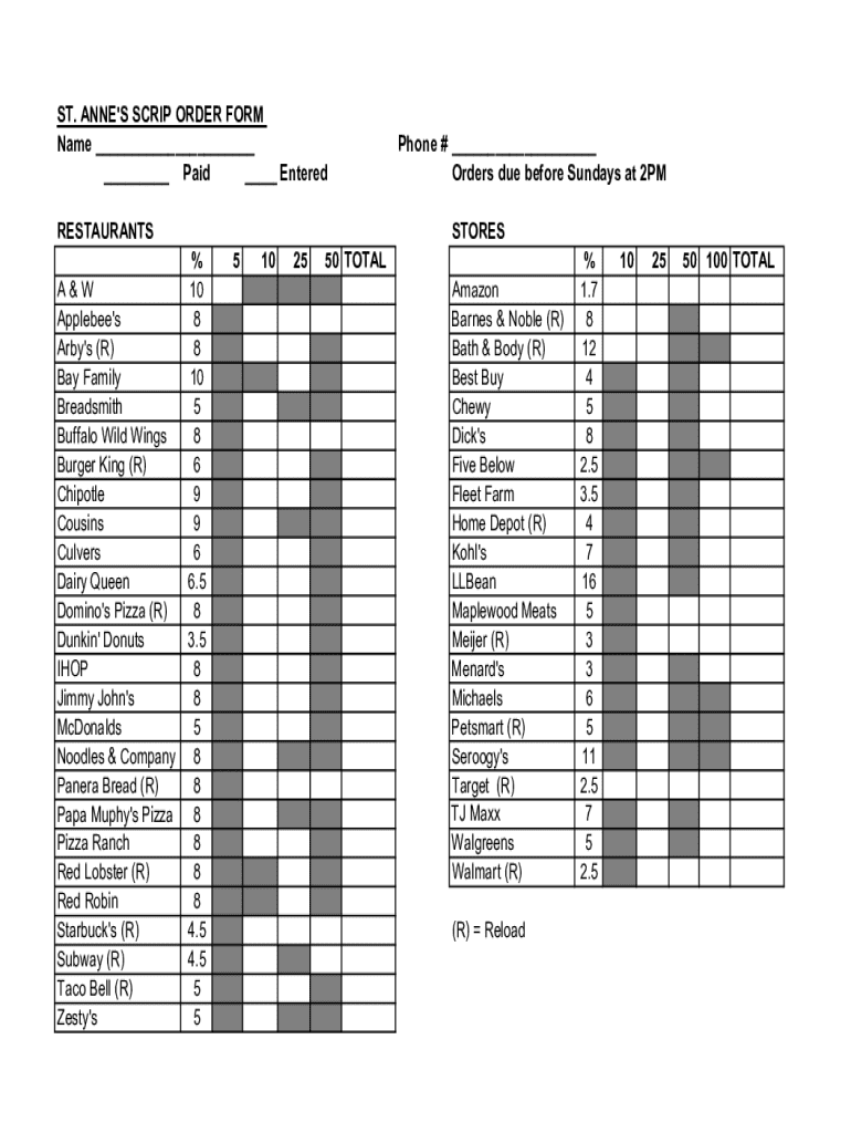 Fillable Online St. Matthew Scrip-To-Go Order Form Fax Email Print ...