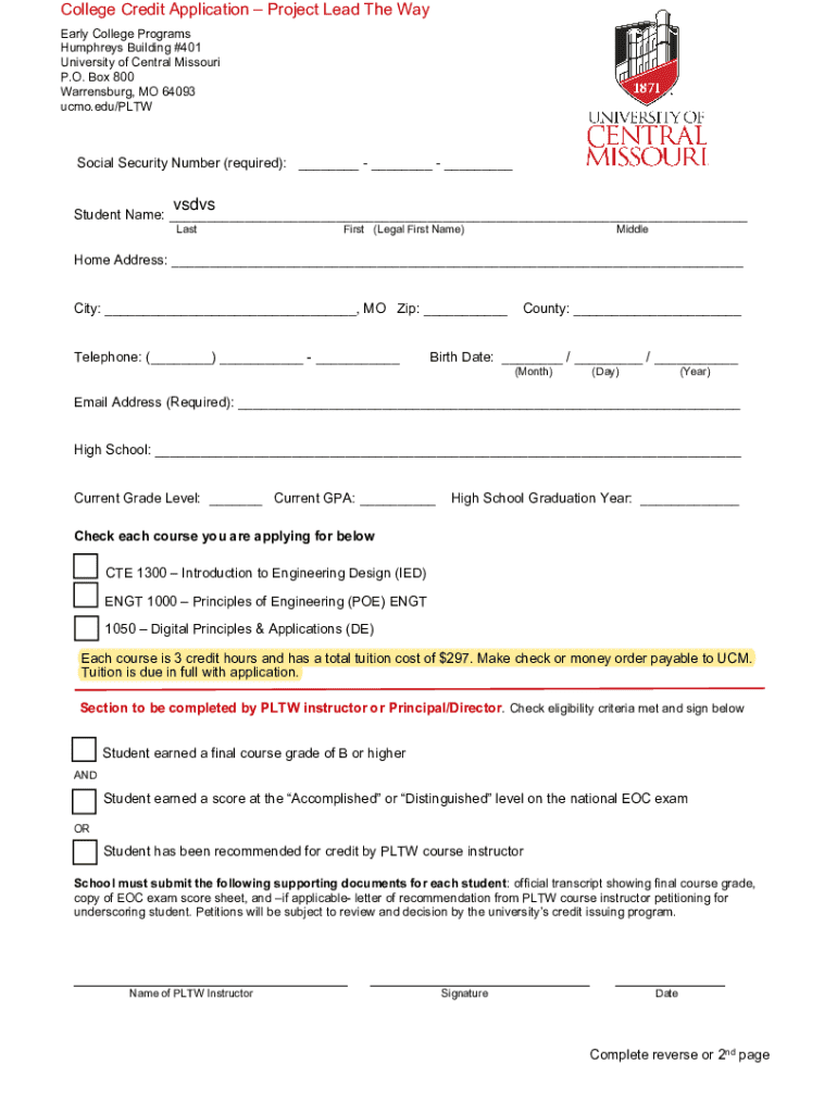 Fillable Online PLTW - Dual Credit Cooperative Agreement Fax Email ...