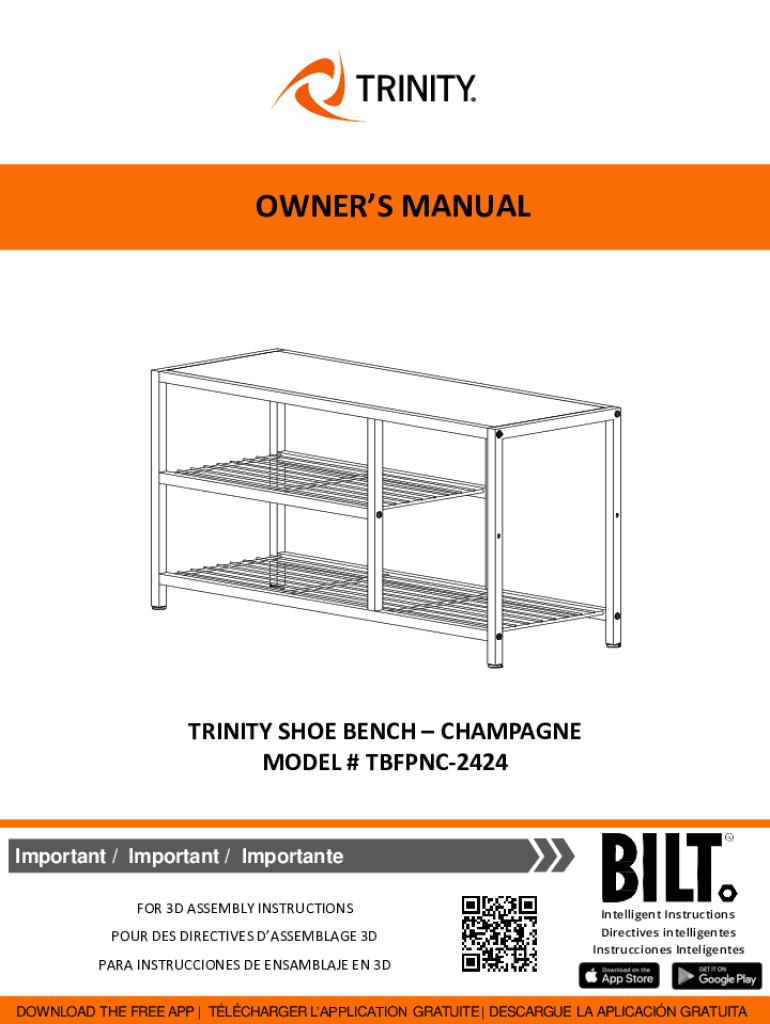 Fillable Online TRINITY 3-Tier Shoe Bench w/ Boot Tier Champagne Fax ...