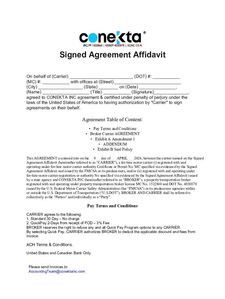 Fillable Online Signed Agreement Affidavit Fax Email Print - pdfFiller