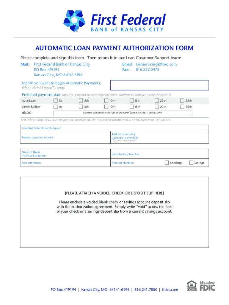 Fillable Online Automatic Loan Payment Authorization Form - August 2024 Fax Email Print - pdfFiller