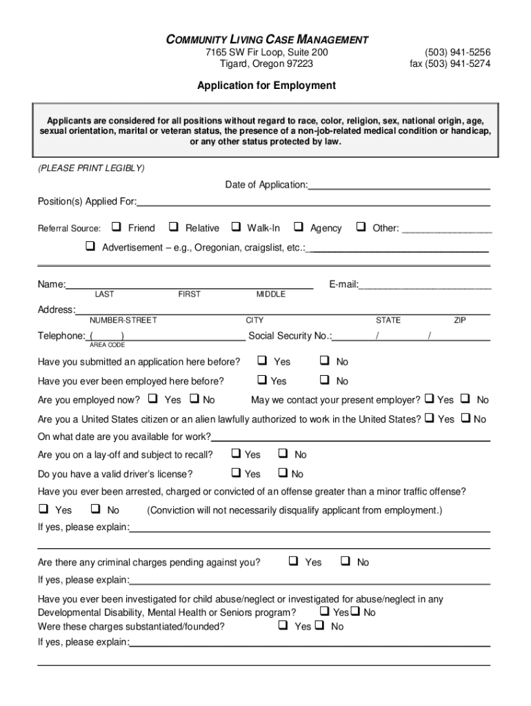 Fillable Online Community Living Case Management: Services for ... Fax ...