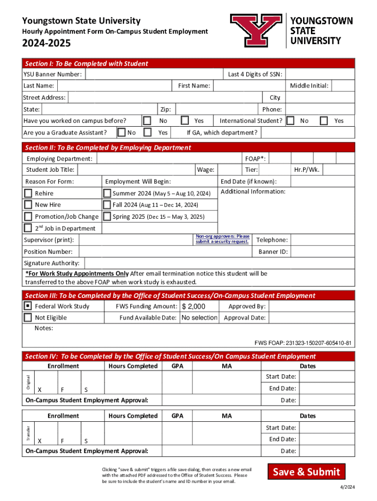 Fillable Online 24-25 Student Employment Appointment Form. On campus student employment Fax ...