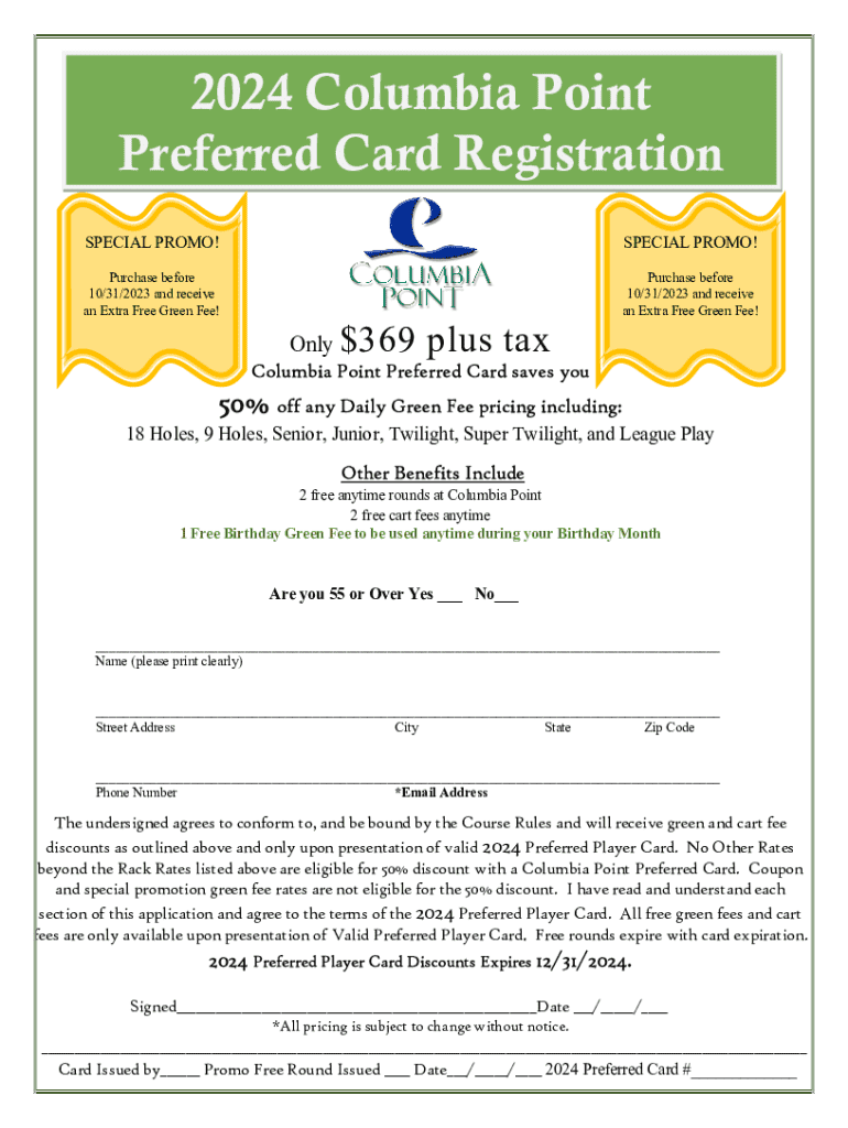 Fillable Online 2024 Preferred Player Card Registration Form Fax Email ...